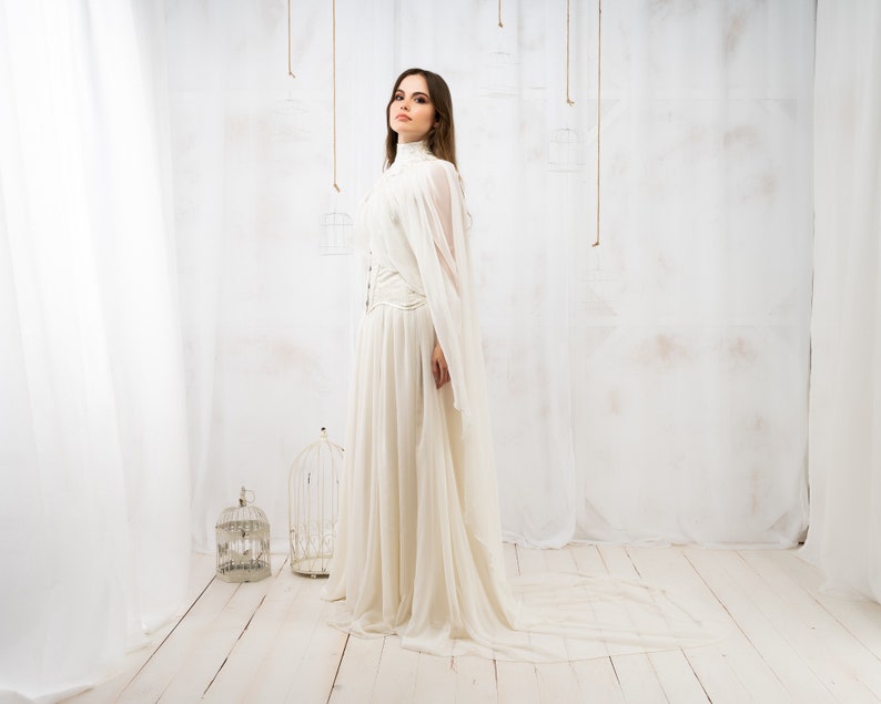 Elven Wedding Dress With Cape Magic White Elf Dress Elven - Etsy