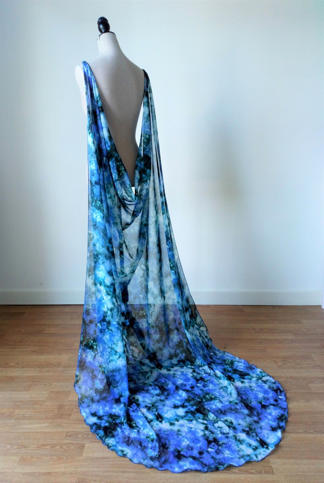 Blue Elven Cape, Chiffon Cloak for Fantasy Wedding, Elven Shoulder Cape ...