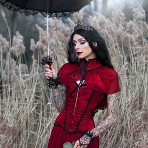 Dark Red Gothic Vampire Wedding Dress - Corseted Ball Gown for an ...