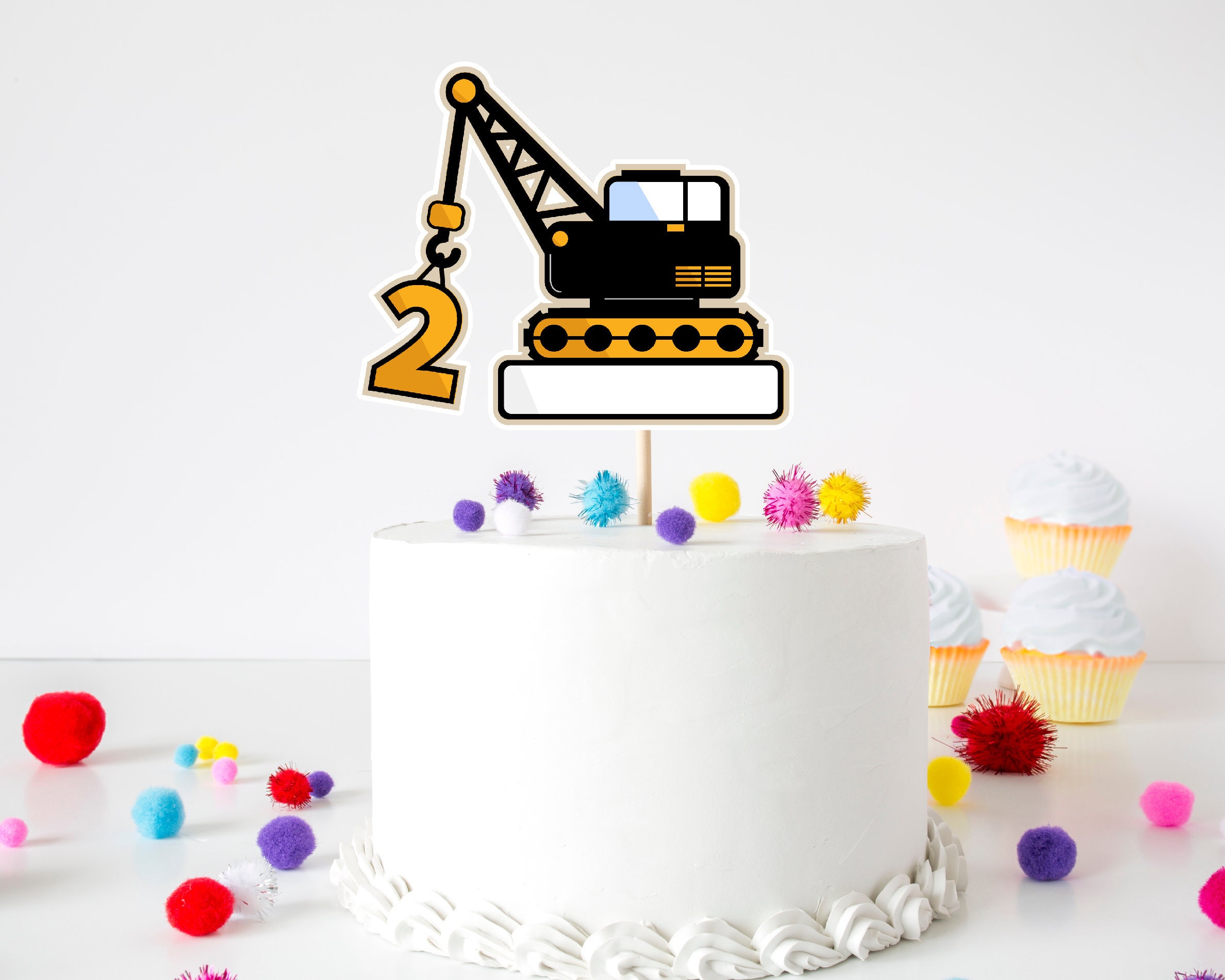 Construction Cake Topper PNG Printable Crane Cake Topper | Etsy