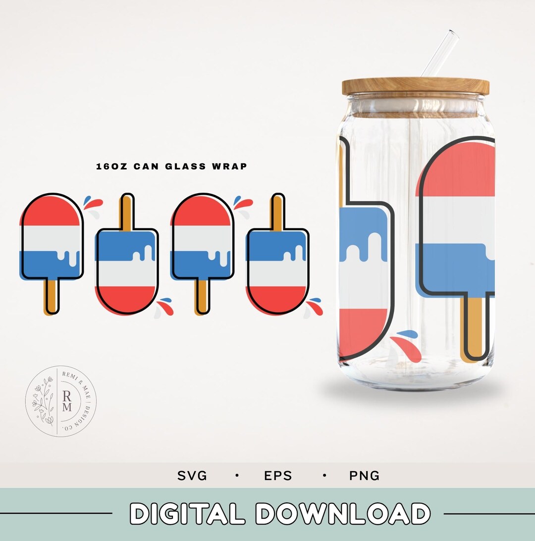 Can Glass SVG 16oz | PATRIOTIC POPS | Seamless Wrap - 16 Oz Libbey ...
