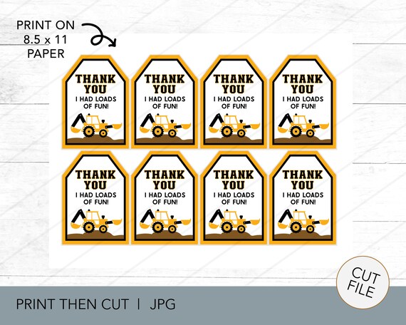 Construction JPG Print and Cut Thank You Tag | Etsy