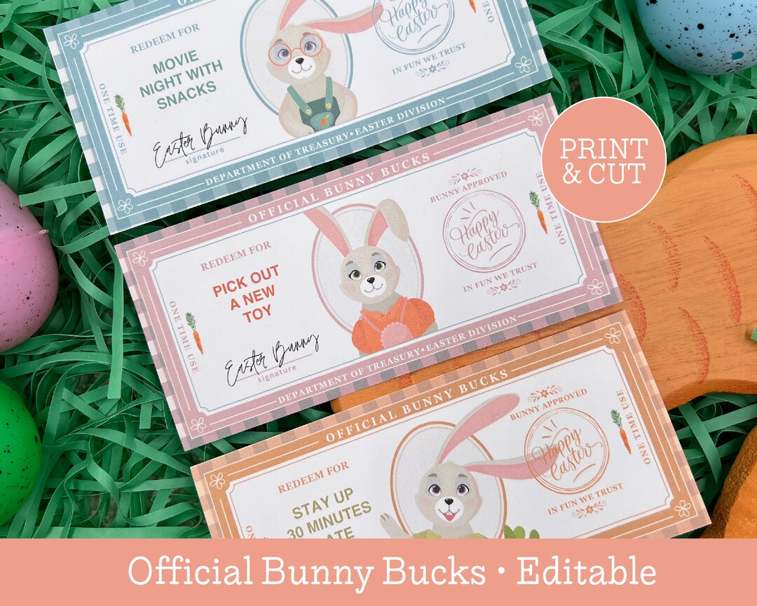 Easter Bunny Bucks Printable Easter Printable Bunny Money Easter Egg ...