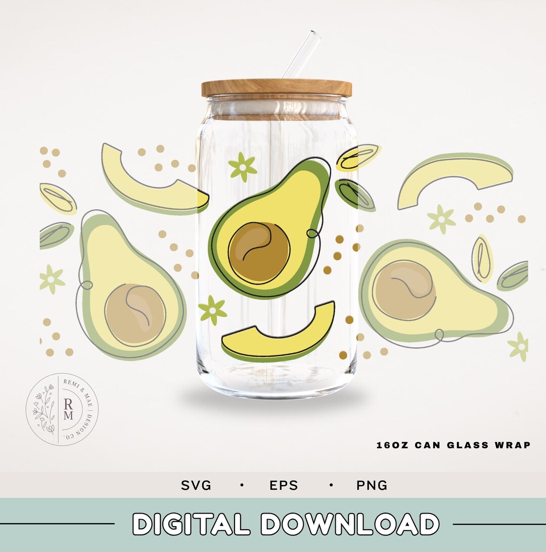 Can Glass SVG 16oz | AVOCADO GUACAMOLE | Seamless Wrap - 16 Oz Libbey ...