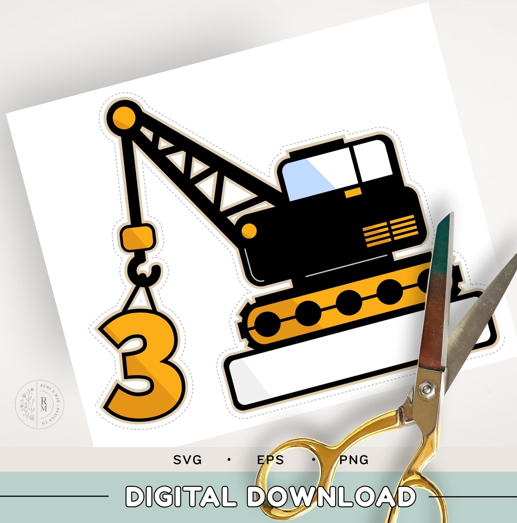Construction Cake Topper JPG - Printable Crane Cake Topper - Digital ...