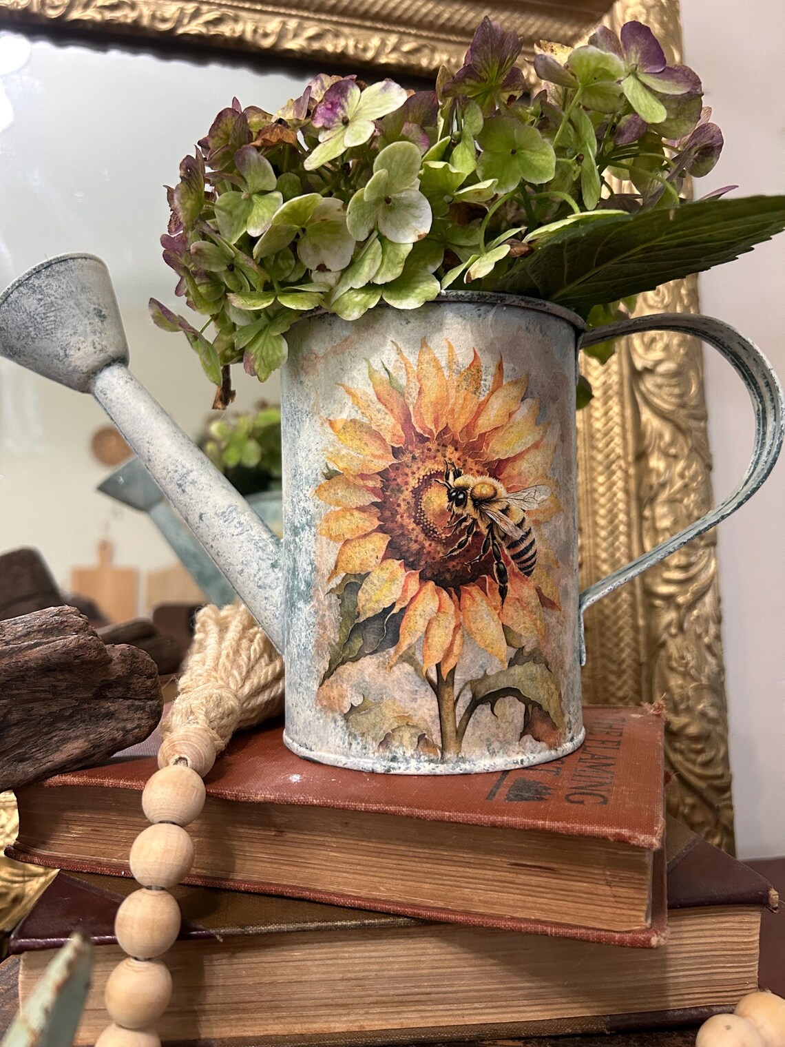 Decorative Watering Can Planter,hand Painted and Decoupaged, Gift Idea ...