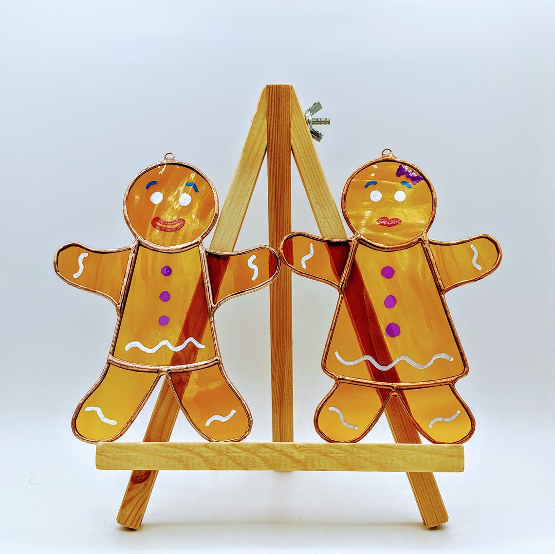 Gingerbread Man Gingerbread Woman Set of Two Stained Glass | Etsy