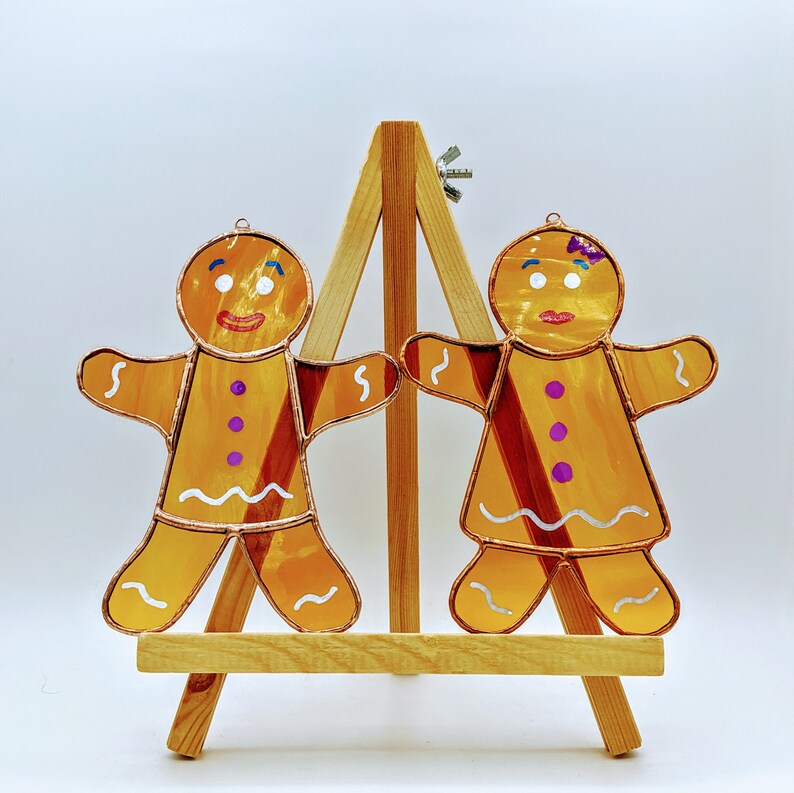 Gingerbread Man Gingerbread Woman Set of Two Stained Glass | Etsy