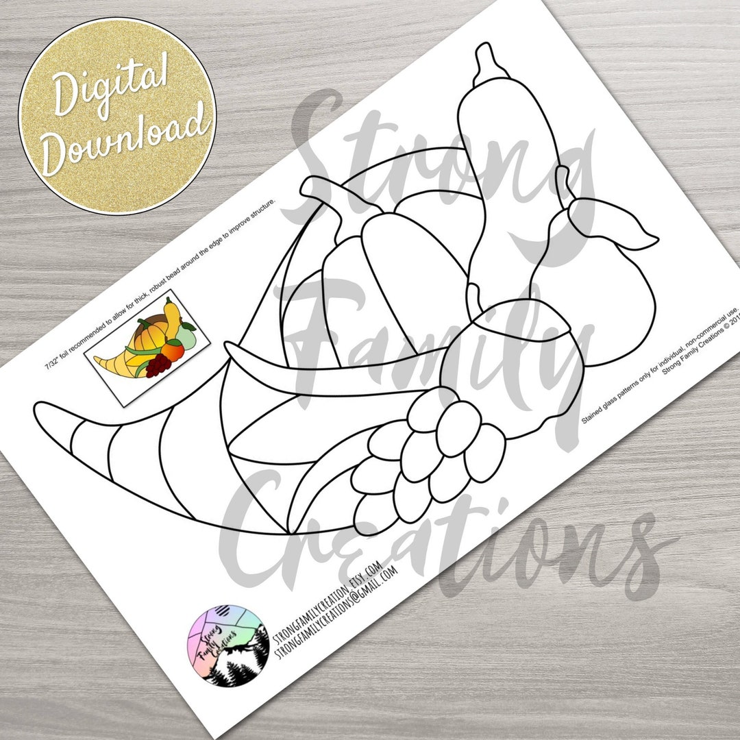 Cornucopia Stained Glass Suncatcher Pattern for Decor, Diy Stained ...