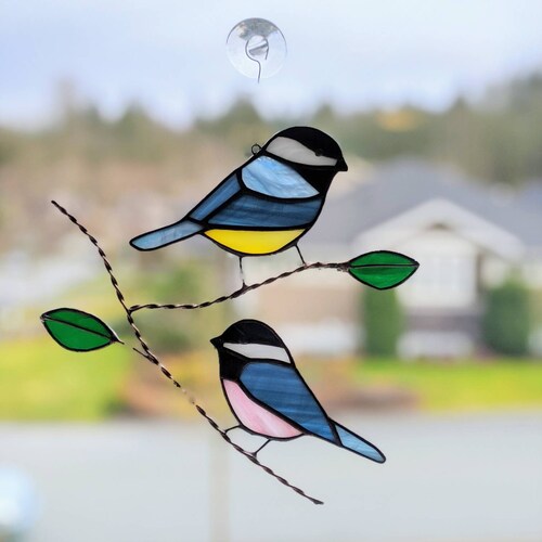 Stained Glass Chickadees | Etsy