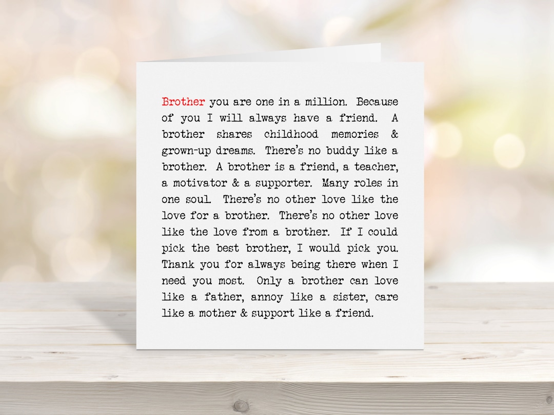 Handmade Brother Greeting Card With Thoughtful Words. Blank Birthday or ...