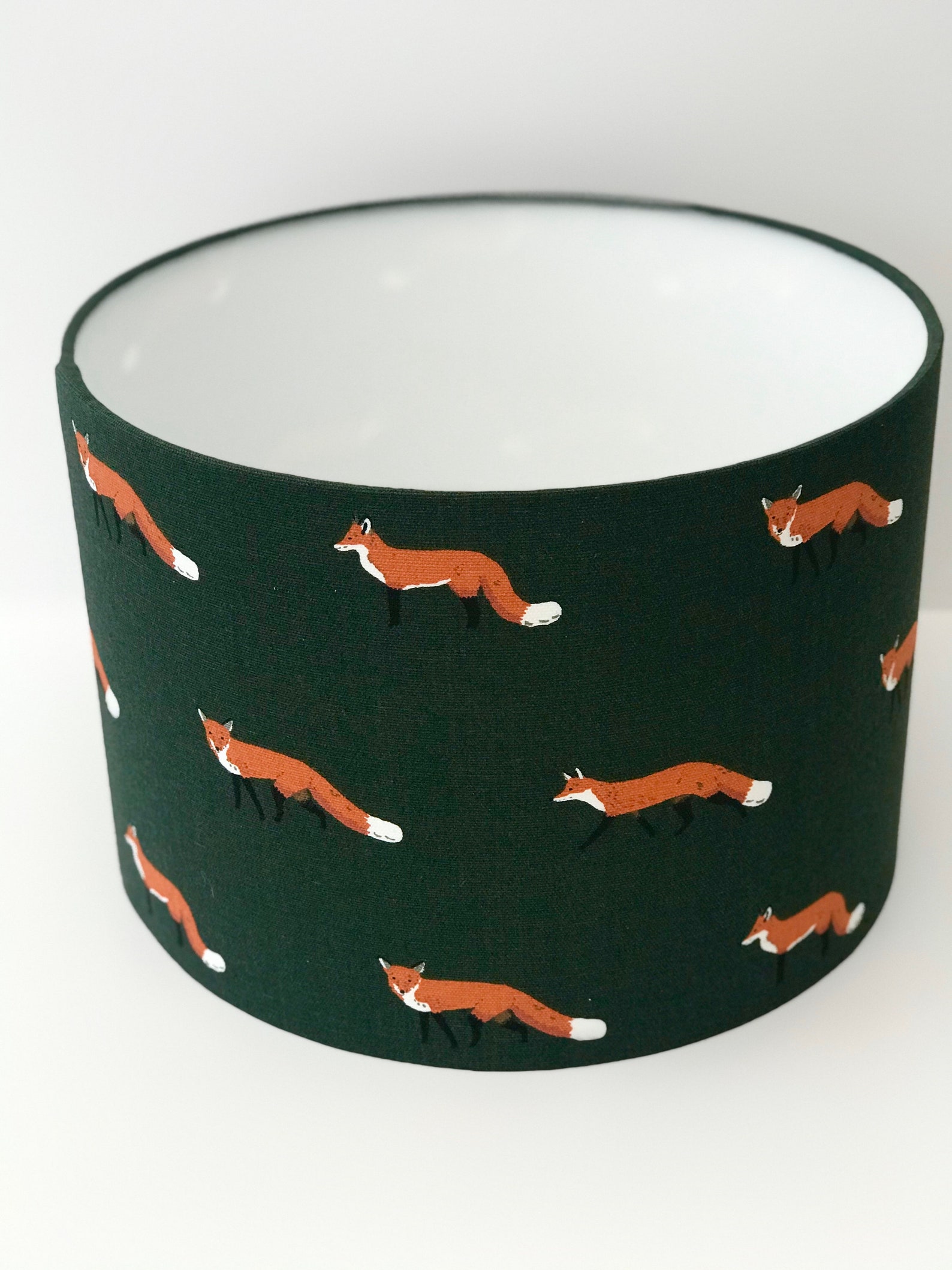 Fox Lamp Shade Burnt Orange Foxes on Dark Green - Etsy