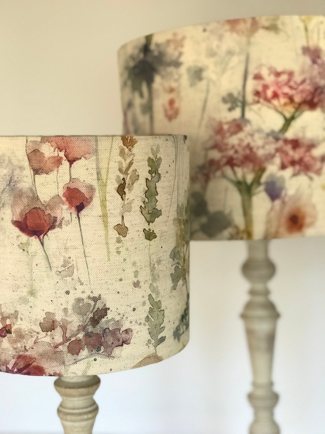 Lampshade With Wild Flowers/modern Country Decor/cottage Decor/drum ...