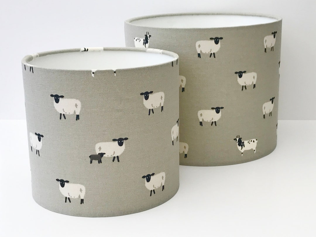 Sheep Lamp Shade on Warm Grey Fabric,farmhouse Decor,cottage Decor ...