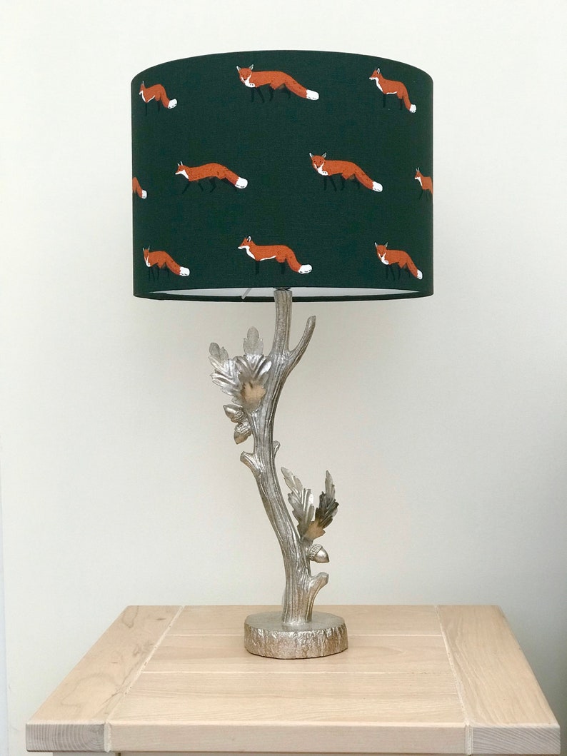 Fox Lamp Shade Burnt Orange Foxes on Dark Green - Etsy
