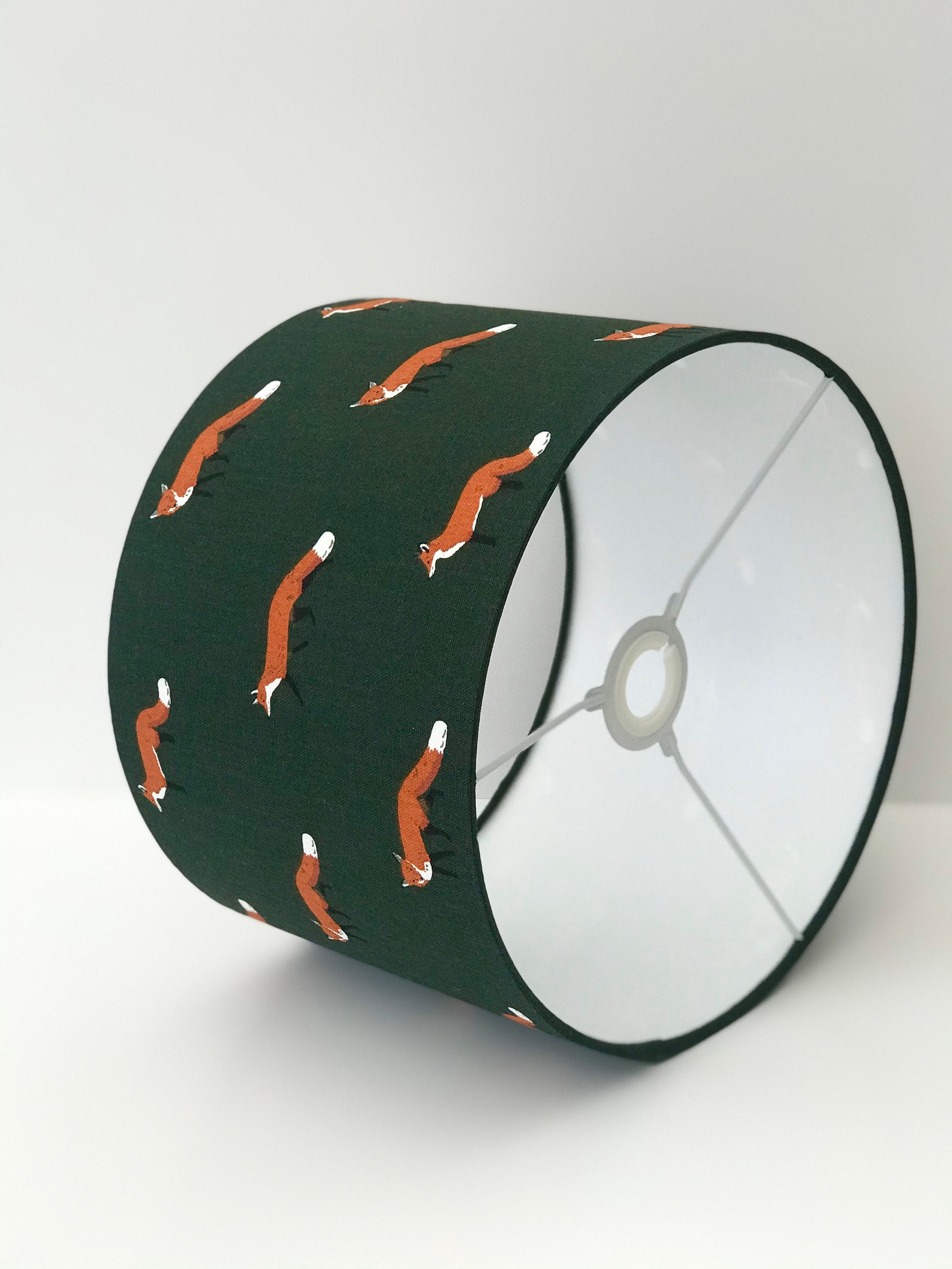 Fox Lamp Shade Burnt Orange Foxes on Dark Green - Etsy