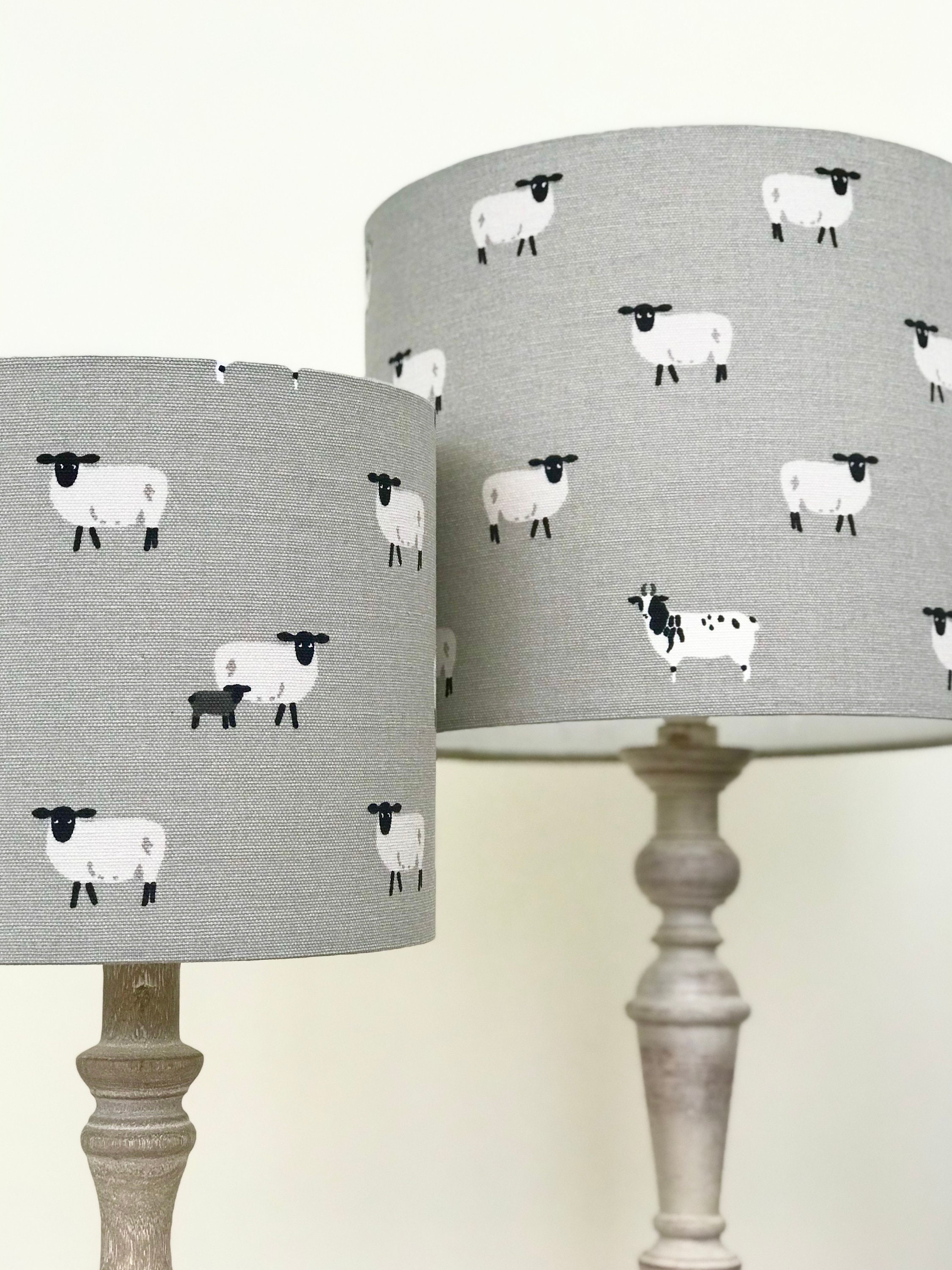 Sheep Lamp Shade on Warm Grey FabricFarmhouse DecorCottage | Etsy Nederland