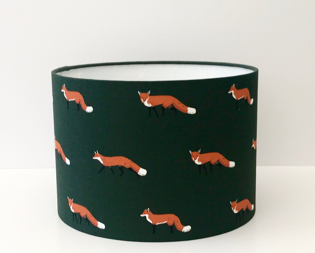 Fox Lamp Shade Burnt Orange Foxes on Dark Green - Etsy