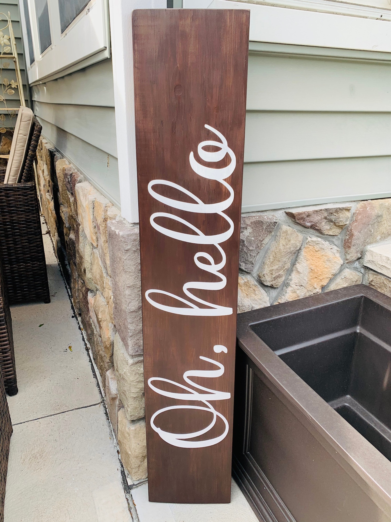 Porch Signs Oh Hello Porch Sign Brown Walnut Porch Sign | Etsy
