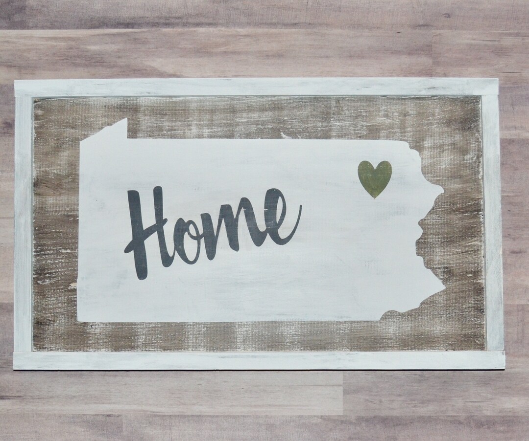 Custom Home State Sign With Heart Over City Wood Sign - Etsy