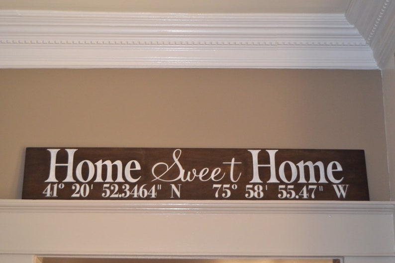 Dark Walnut GPS Cooridinates Home Sweet Home Large Wood Sign - Etsy