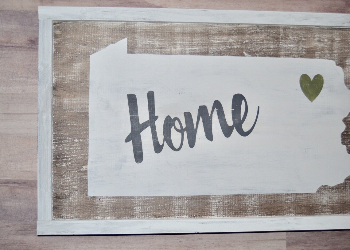 Custom Home State Sign With Heart Over City Wood Sign | Etsy