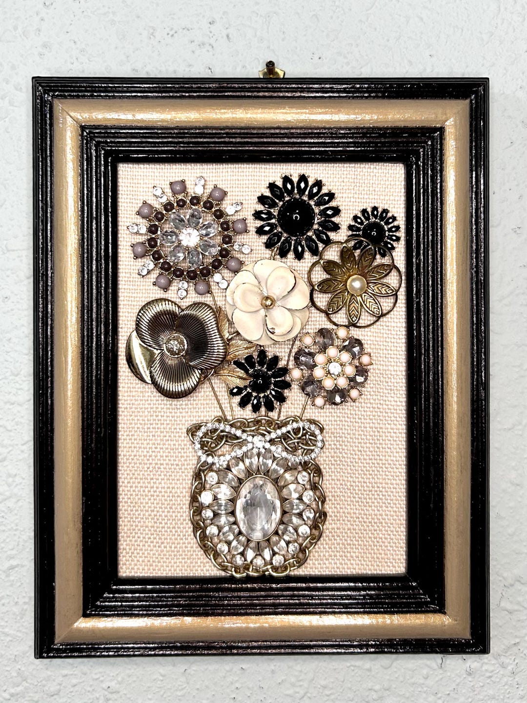 Jewelry Art Flower Bouquet Assemblage, Vintage Modern Jewelry Art ...
