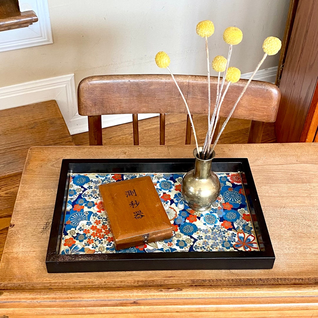 Decorative Wood Tray, Japanese Floral Tray, Organizer Tray, Serving ...