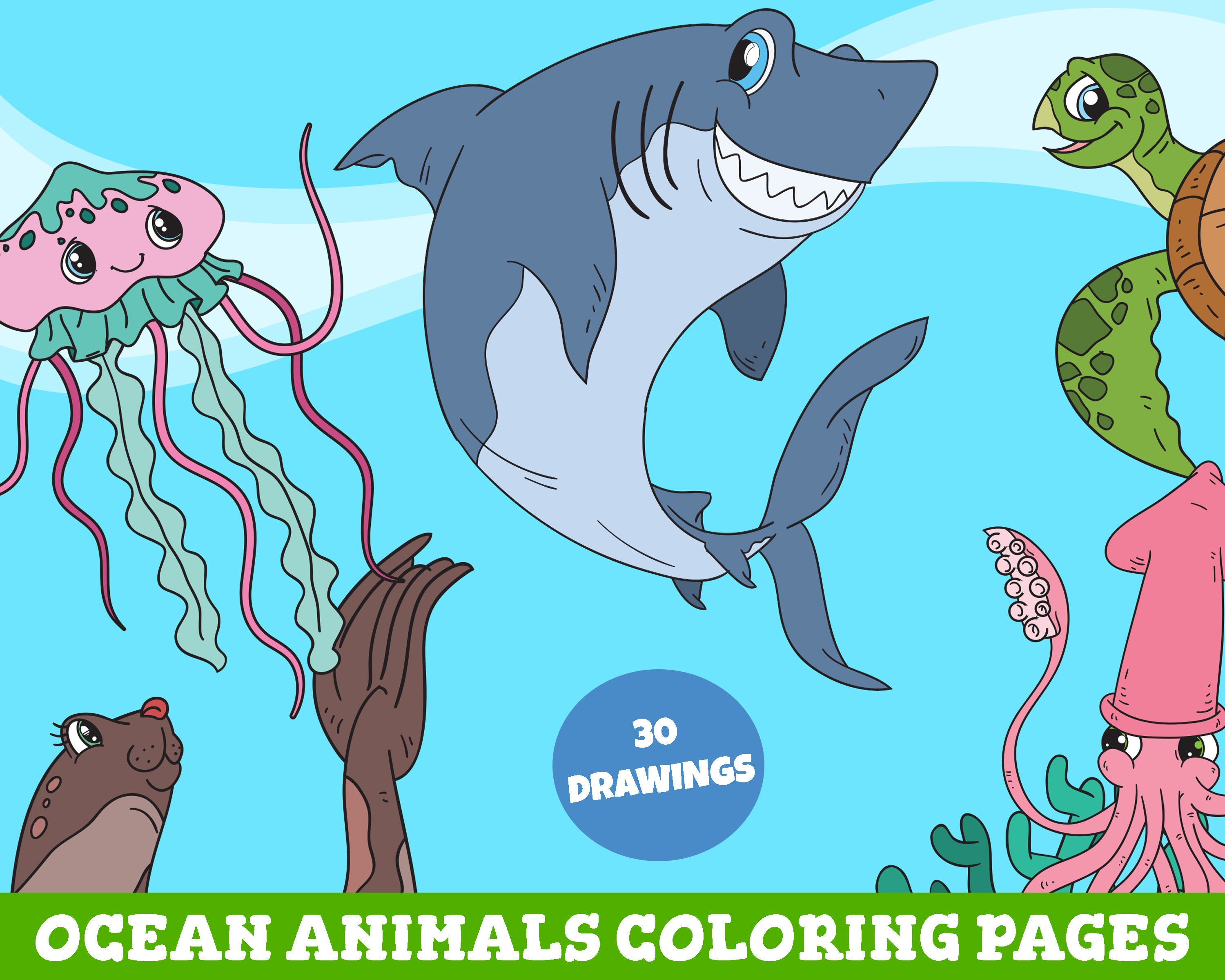 Cartoon Ocean Animals Coloring Pages