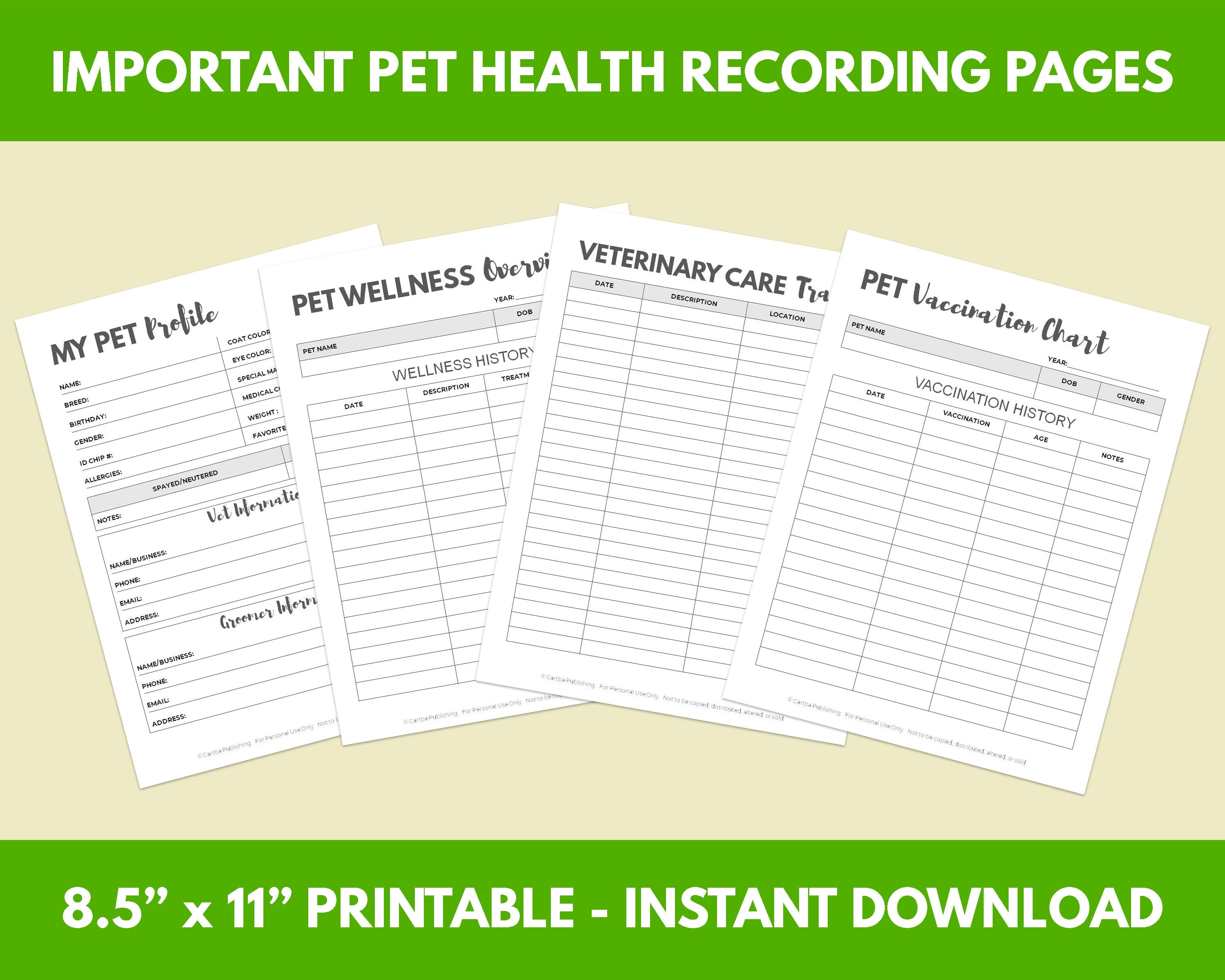 Pet Health Care Record & Planner Printable for Dogs and Cats Forms ...