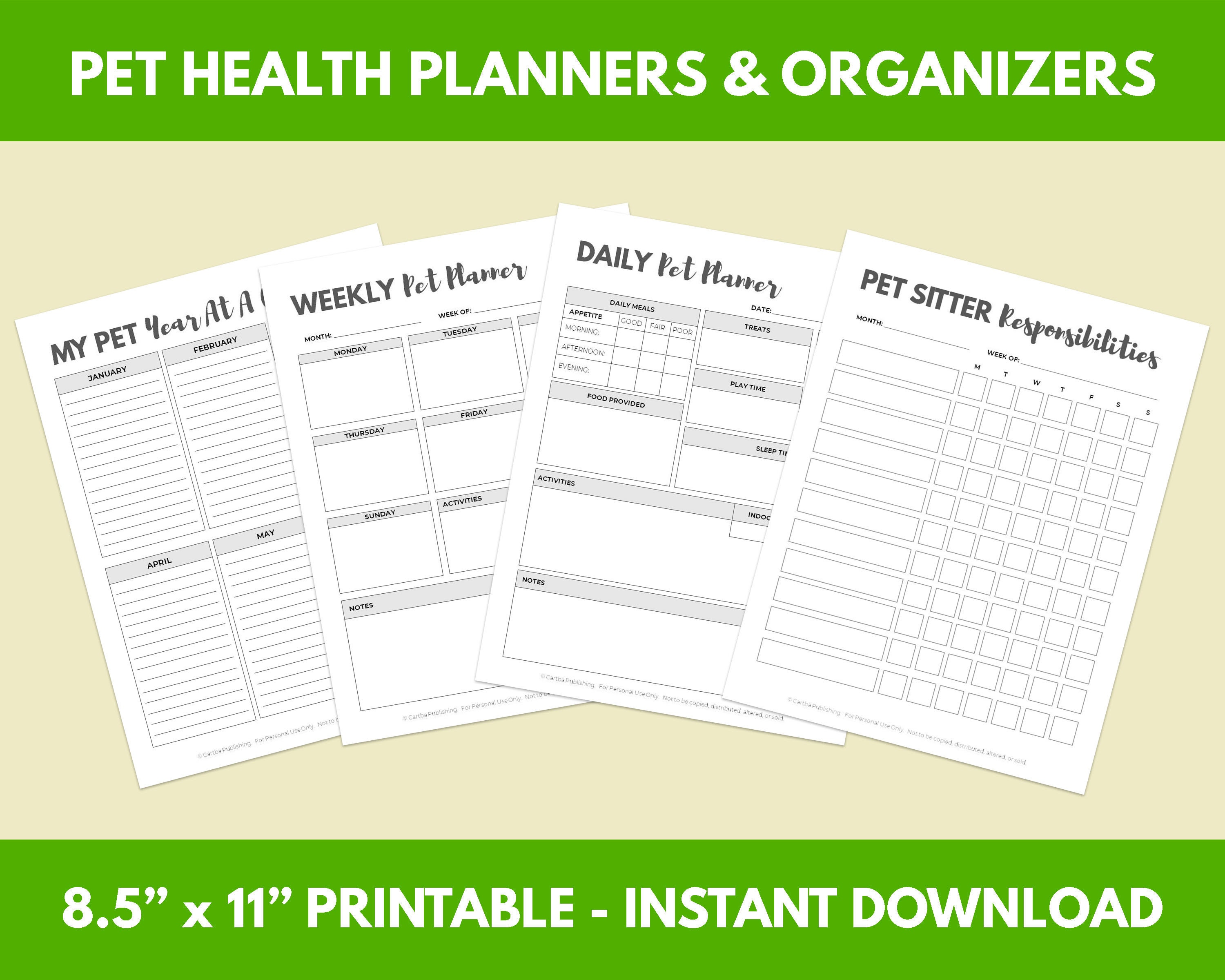 Pet Health Care Record & Planner Printable for Dogs and Cats Forms ...