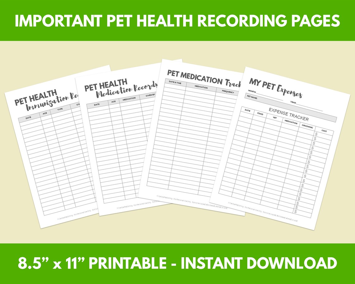 Pet Health Care Record & Planner Printable for Dogs and Cats - Forms ...