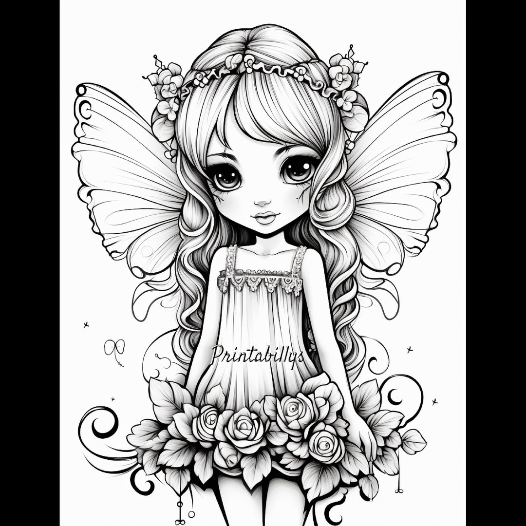 Cute Gothic Fairy Coloring Pages 181-185 - Etsy
