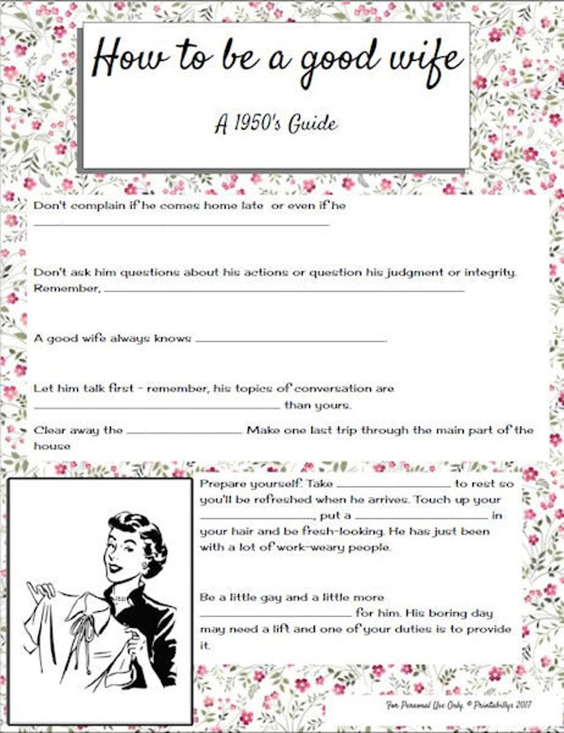 How to Be a Good Wife - A 1950s Guide - Spring Bridal Shower Game - Etsy