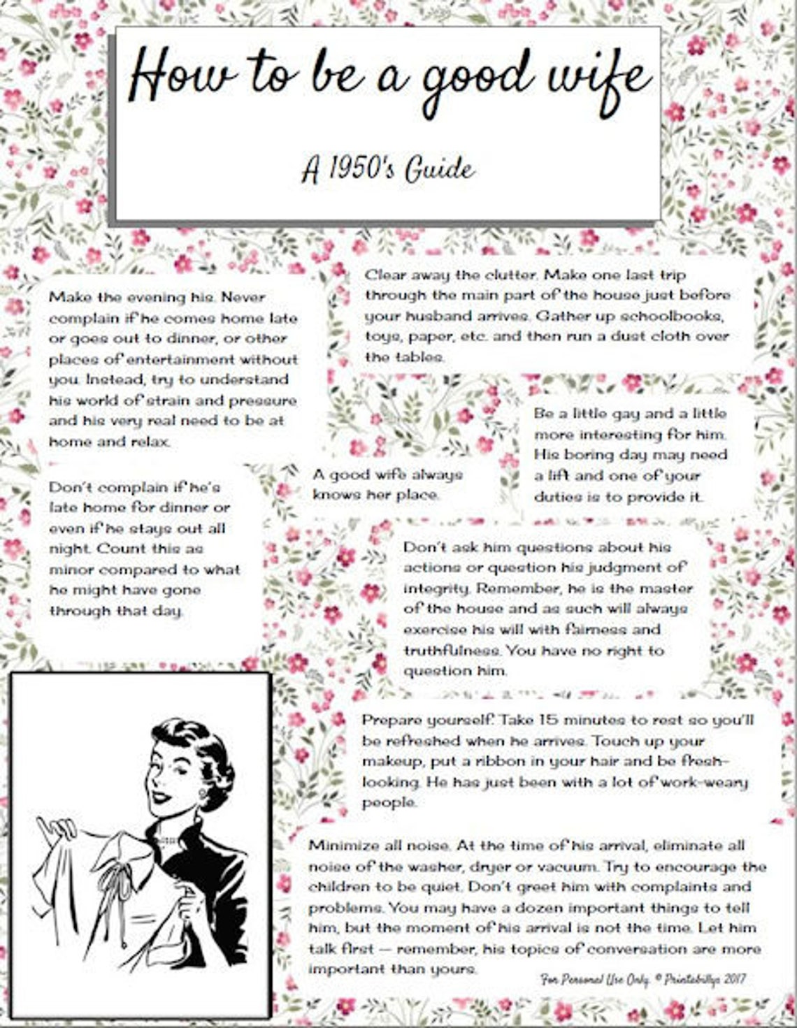How to Be a Good Wife - A 1950s Guide - Spring Bridal Shower Game - Etsy