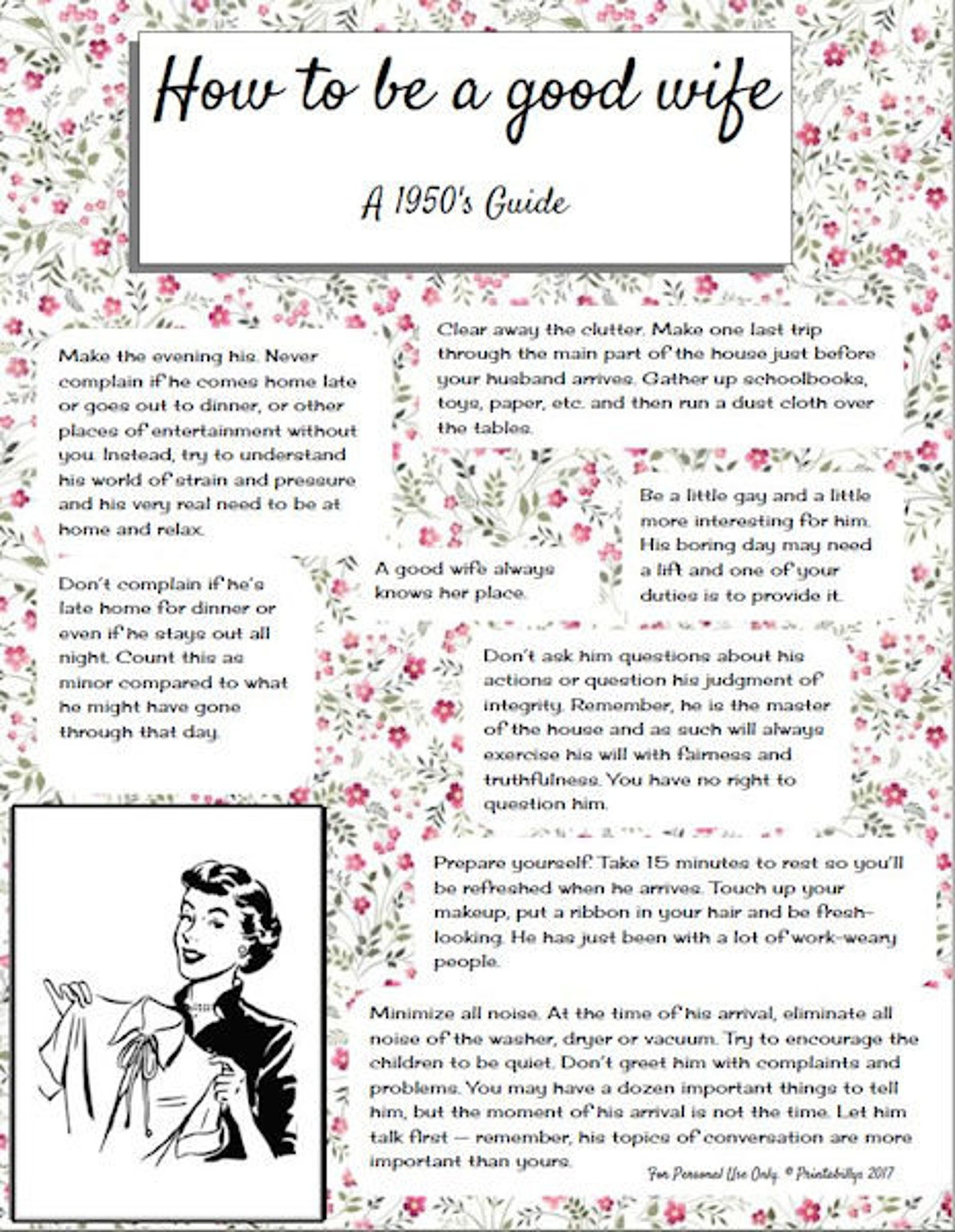 How to Be a Good Wife - A 1950s Guide - Spring Bridal Shower Game - Etsy