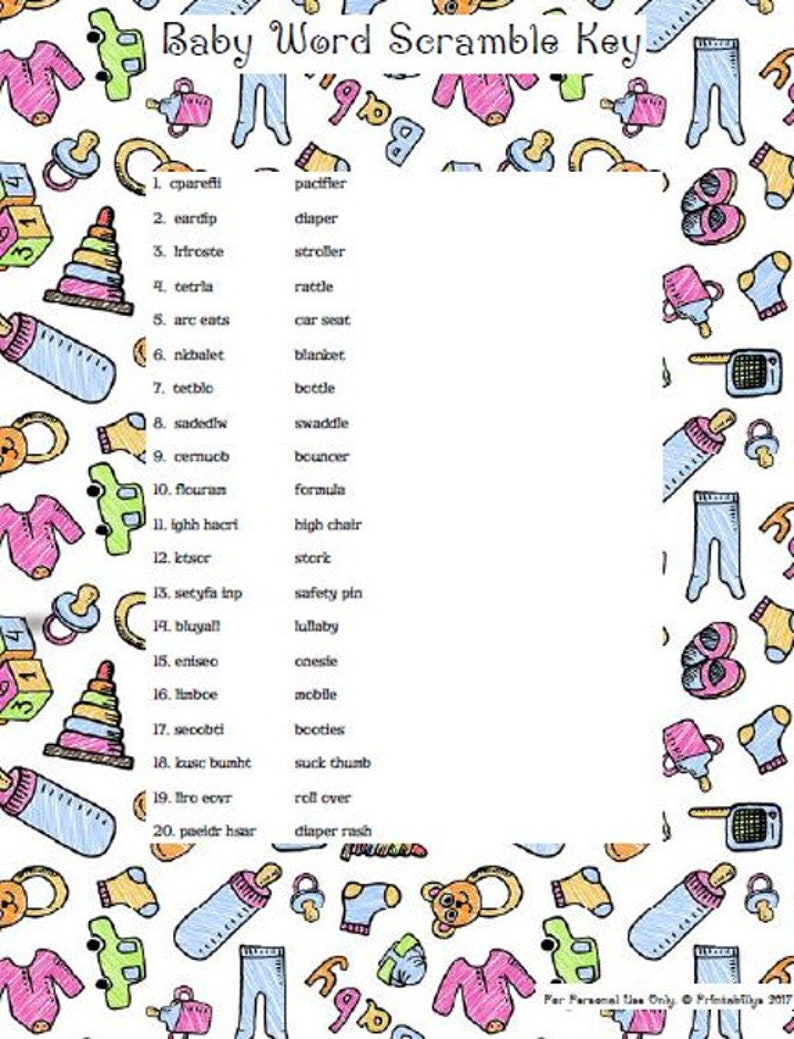 Word Scramble - Bold Theme Baby Shower Game - Etsy