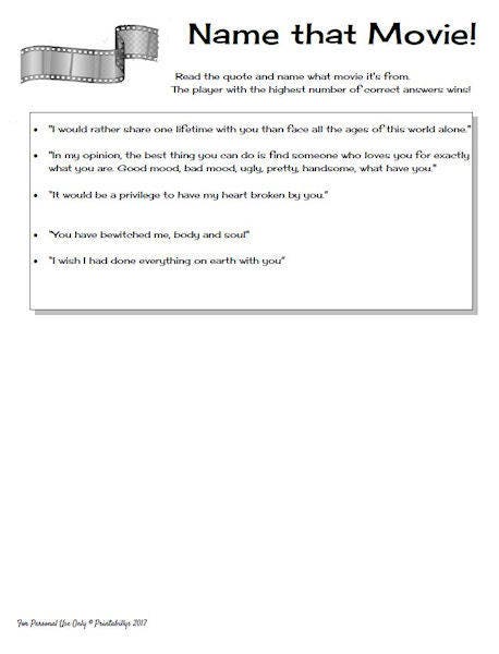 Name That Movie! Bridal Shower Game - Etsy