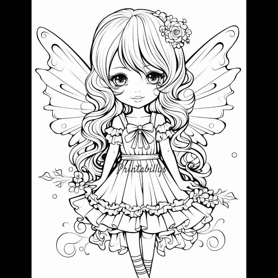 Cute Gothic Fairy Coloring Pages 1-5 - Etsy