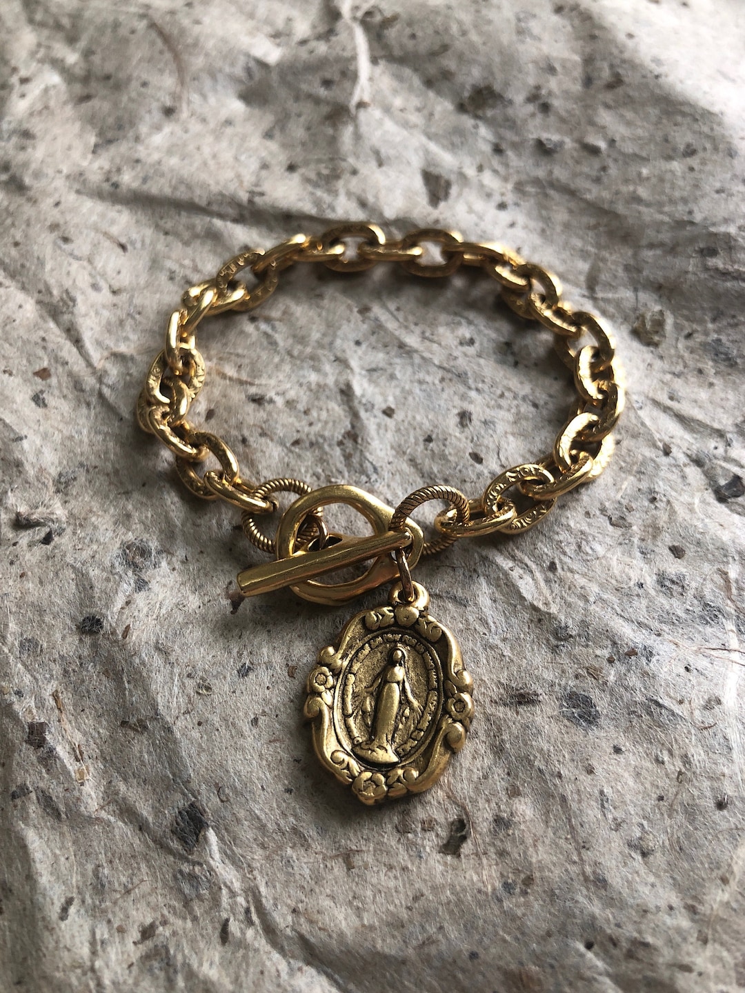 Miraculous Medal Chain Bracelet - Antiqued Gold - Consecration Chain ...