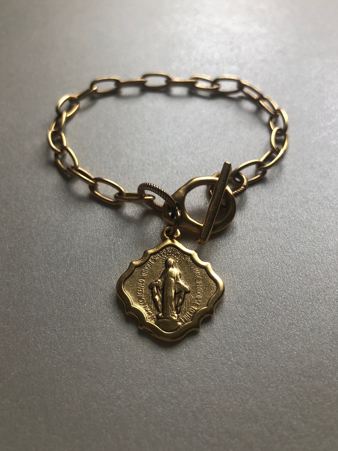 Miraculous Medal Chain Bracelet - Antiqued Gold - Consecration Chain ...