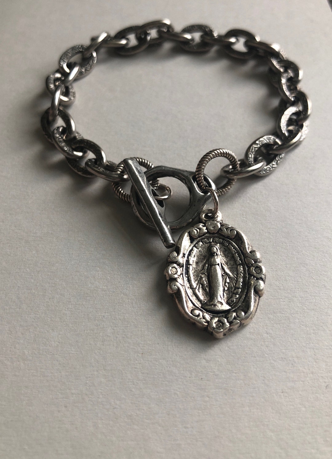 Miraculous Medal Chain Bracelet - Antiqued Silver - Consecration Chain ...