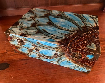 Sunflower Wood Burned Box, Pyrography Box, Home Decor, Trinket Box ...
