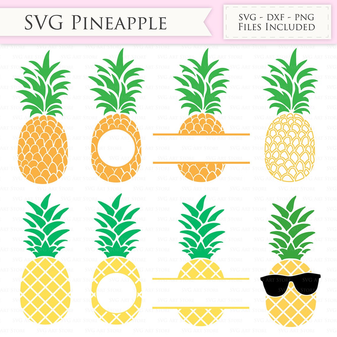 Pineapple SVG Files Tropical Summer Pineapple Monogram Cut Files for ...