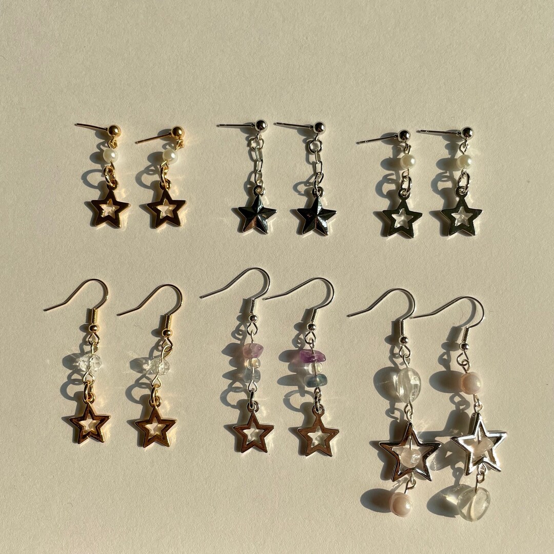 Grunge Downtown Girl Star Dangle Drop Earrings! Star Earrings Silver ...