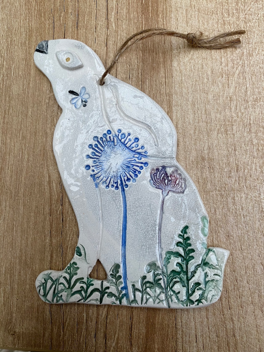 MADE TO ORDER Handmade 2-d Ceramic Moon Gazing Hare Decoration ...