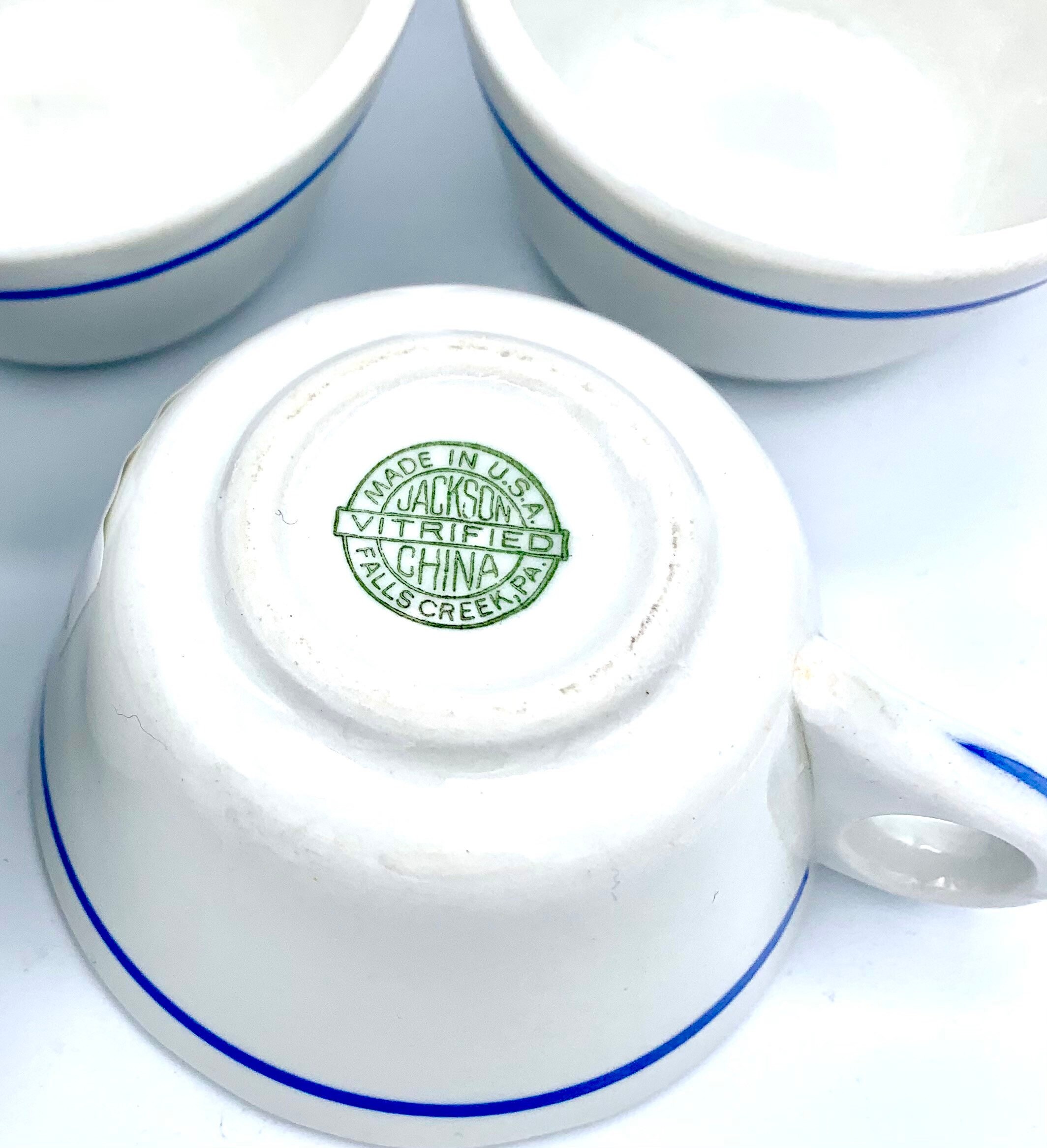 Vintage 1960s / Jackson Vitrified China Coffee Mugs / Blue Stripe - Etsy