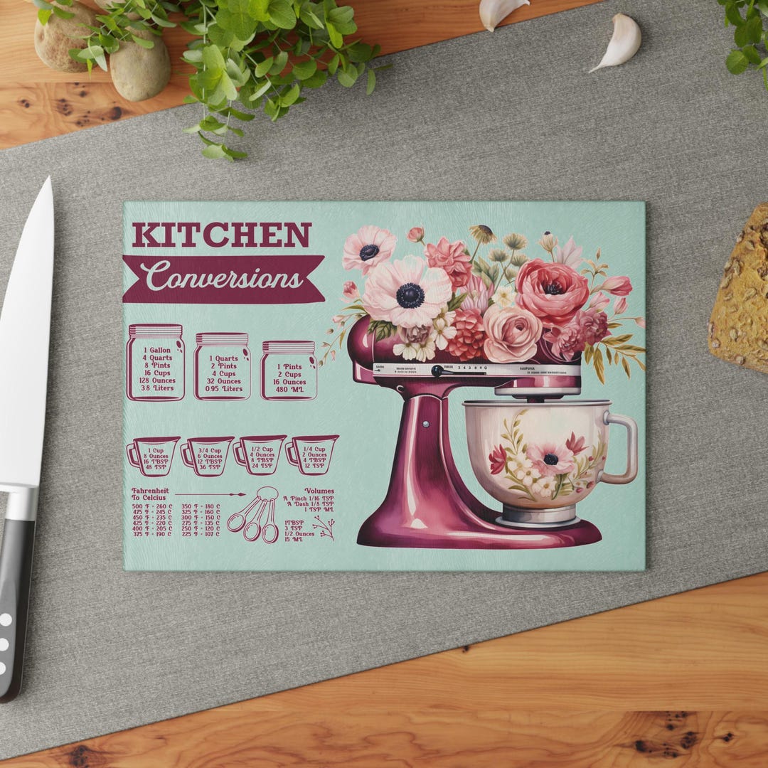 Kitchen Conversions Glass Cutting Board, Cooking Gift, Chef Present ...