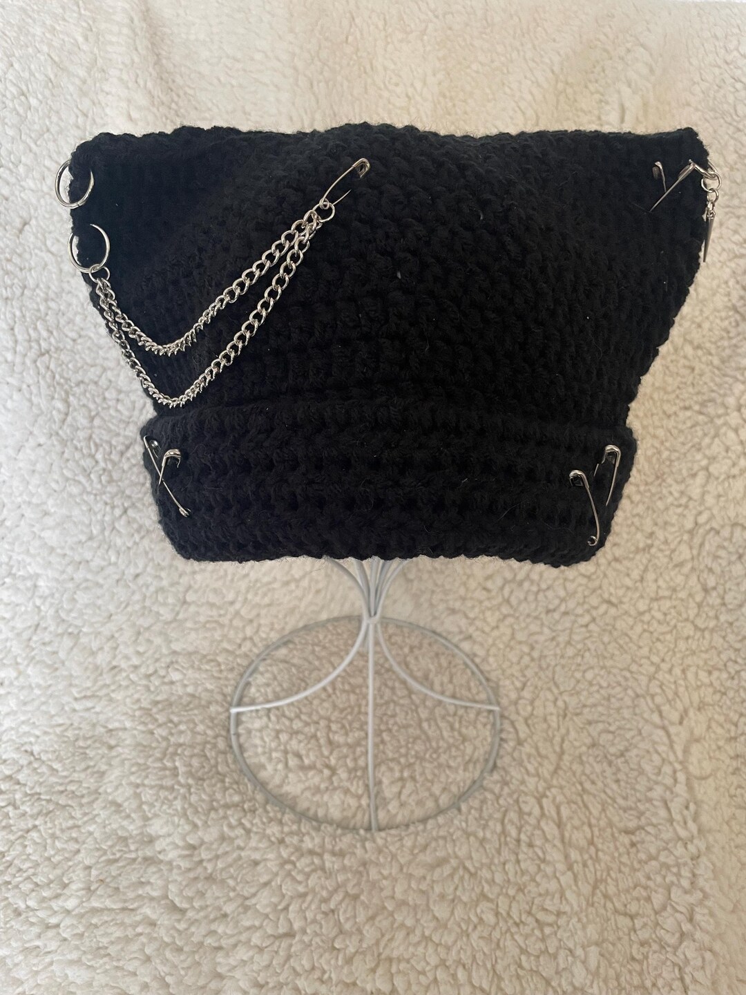 Goth Cat Ear Beanie| Alt Cat Ear Hat| Punk Cat Ear Beanie| Emo Cat Ear ...