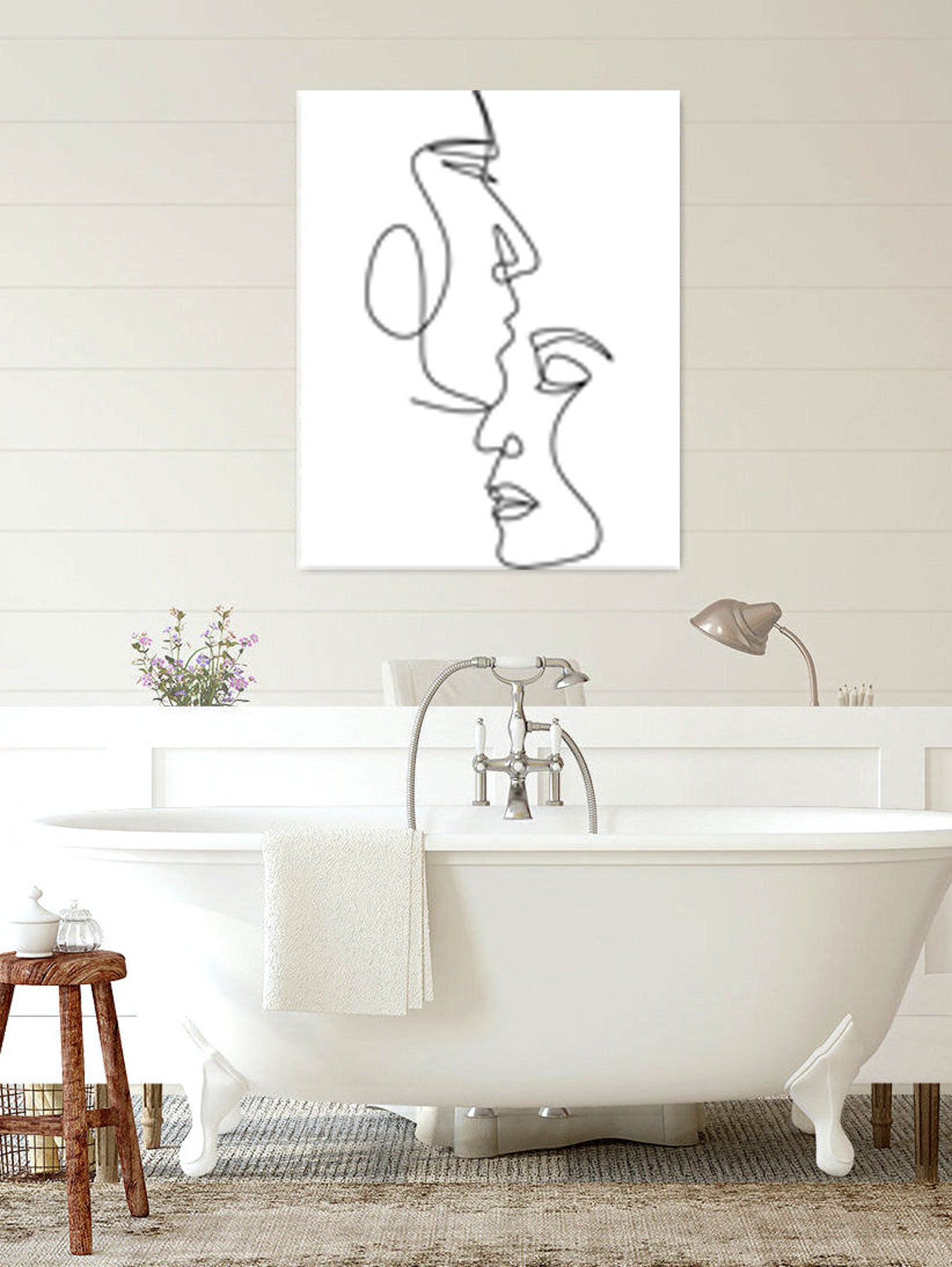 Abstract Love Line Art Couple Kiss Wall Art Line Drawing | Etsy